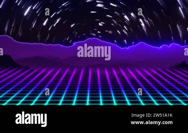 Retro futuristic sci-fi night city seamless loop. 80s VJ synthwave motion background with neon ...