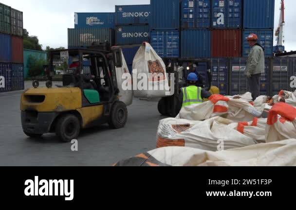 Summer, 2020 - Vladivostok, Russia - Sea Container Terminal. Loaders ...