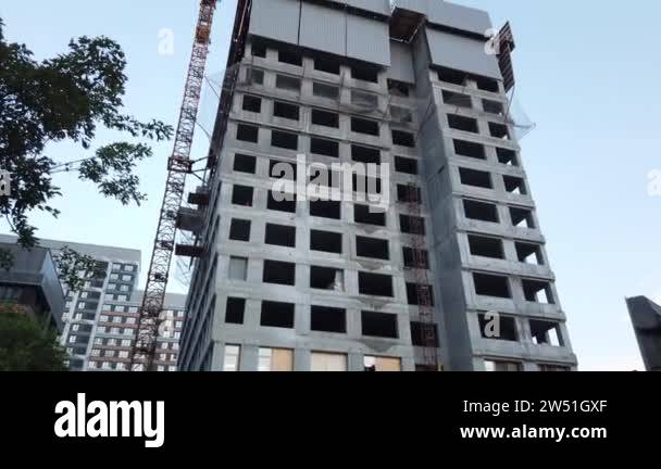 Construction of a high-rise tower of a residential building, there are ...