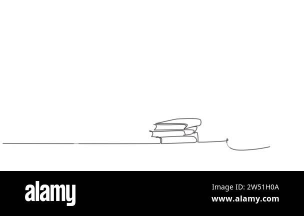 Animation of one line drawing of elementary school girl student packing ...