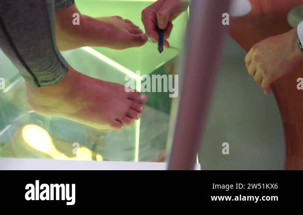 Close-up of feet examination in medical centre, leading specialist ...