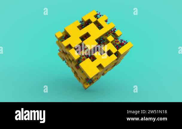 3D animation of an abstract composition of geometric shapes and spheres ...