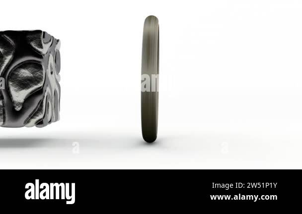3D animation of a futuristic object, a metal cube of complex structure ...
