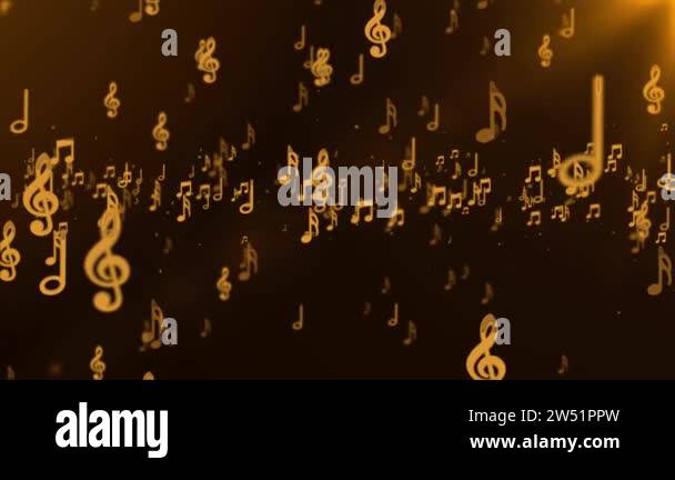 Abstract art audio pattern of music notes falling on a black 4K 3D Loop ...
