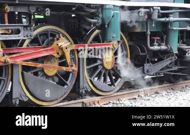 The train wheel of Steam locomotive prepares to depart Start the steam ...