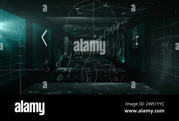 Animation Of Data Processing And Mathematical Equations Over Screens