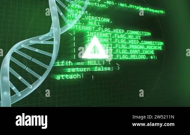 Animation of dna strand and scope scanning over data processing. global medicine, science ...