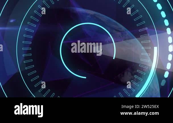 Animation of 5g text, scope scanning and data processing. global technology, connections and ...