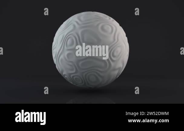 Abstract 3D body, white sphere with wrinkled surface, elegant waves on ...