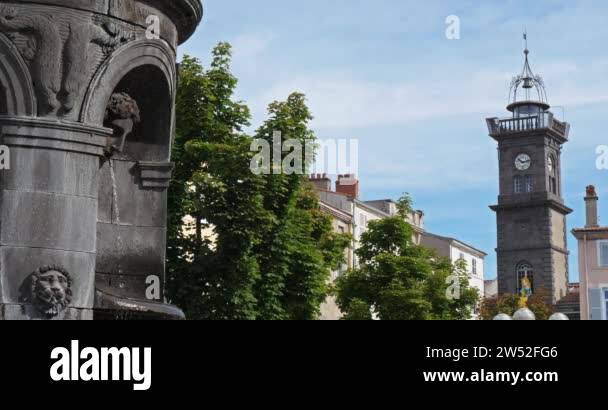 Issoire, Puy de Dome, Auvergne, France. Colored facades ,place de la ...