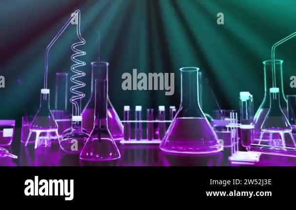 Test tubes and other lab glassware scroll seamless loop on colorful ...