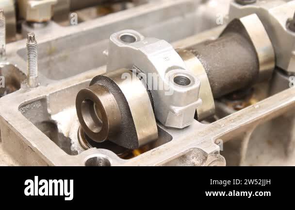 Overhead Camshaft Assembly on Cylinder Head of Engine on Side View ...