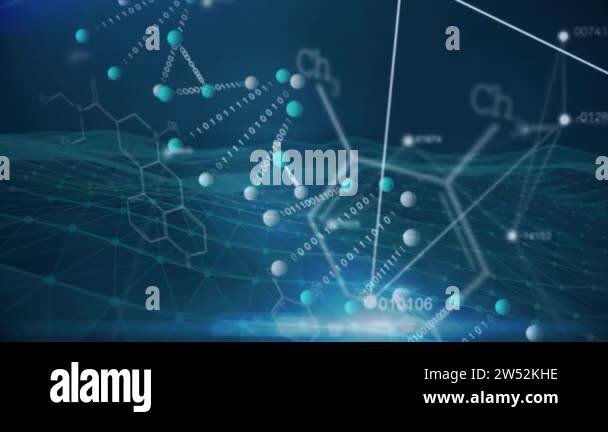 Animation of digital interface with DNA strand spinning and scientific ...