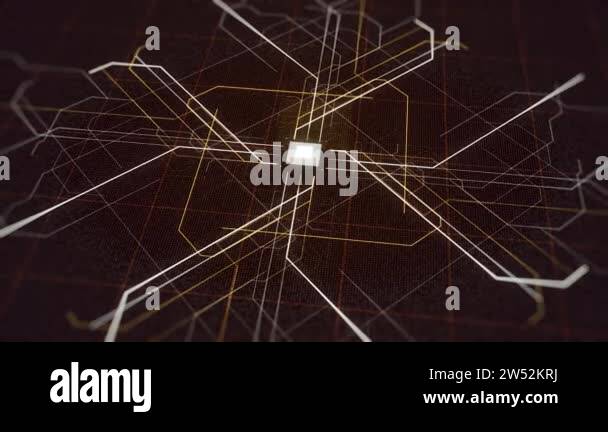 Neon moving lines of computer circuit. Animation. Diagram of neural computer networks moving in ...