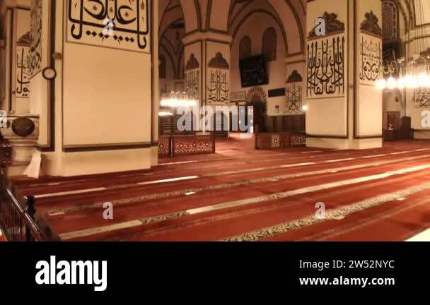 Interior of giant historic great mosque.Minaret masjid mystical god ...