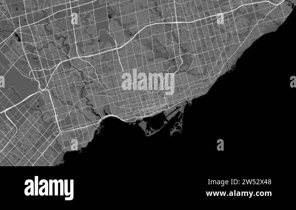 Toronto map with streets and water, rotating zooming. Canada Toronto ...