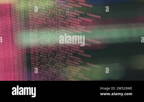 Red Computer Software Code Moving On A Black Monitor Reflect On Glass Abstract Computer Hacking