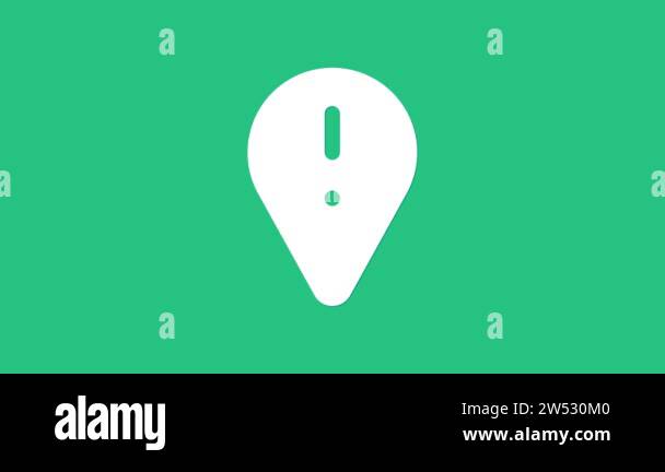 White Map pointer with exclamation mark icon isolated on green ...
