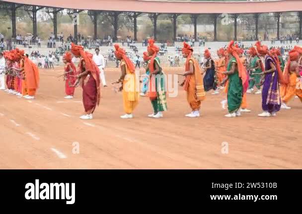 Girl students perform traditional Indian sport Lezim on occasion of ...