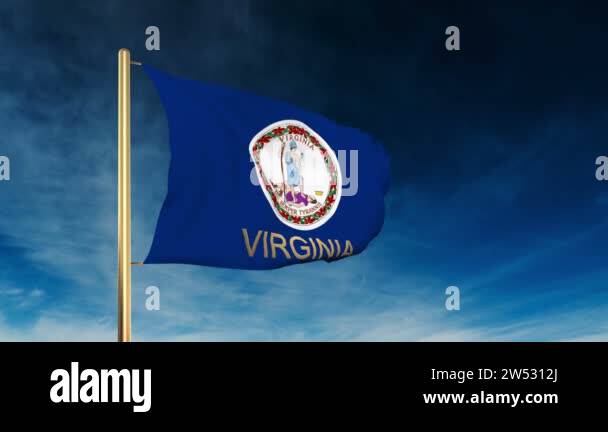 virginia flag slider style with title. Waving in the wind with cloud ...