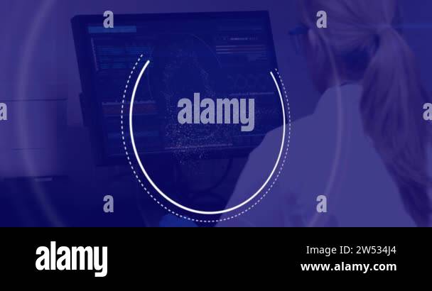 Animation of scope scanning and spinning 3D DNA strand formed with ...