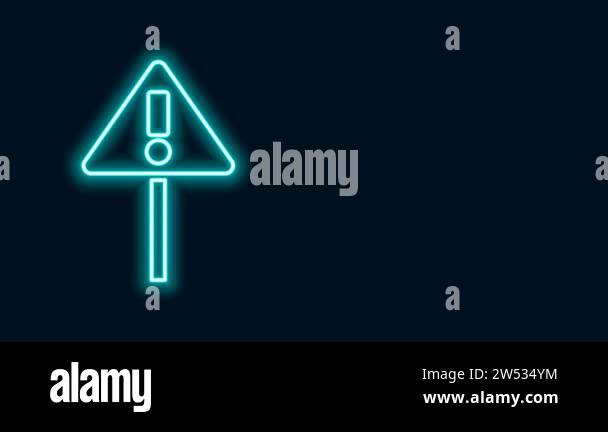 Glowing neon line Exclamation mark in triangle icon isolated on black ...
