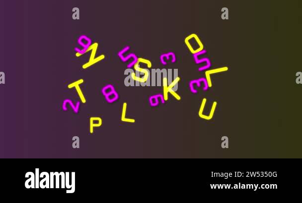 Neon random numbers and alphabets moving and changing against brown ...