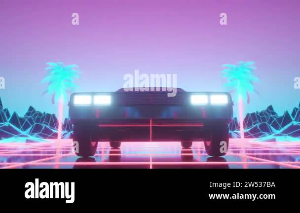 Car in neon cyberpunk style. 80s retrowave background animation. Retro ...