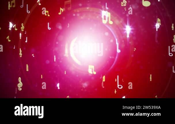 Music notes, treble clef, flat and sharp symbols flying Loop swirl ...