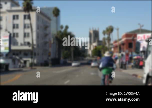 Driving on downtown streets of Los Angeles, California USA. Defocused ...