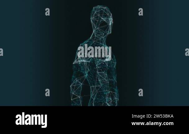 Low poly body motion animation on blue background for artificial ...