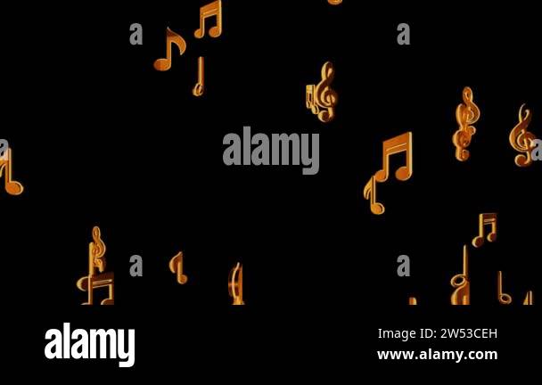 musical Notes flowing flying stream notes on a black music background ...