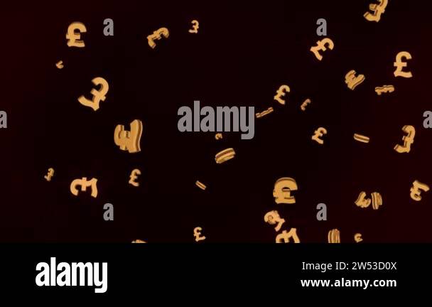 Golden British Pound Currency symbols falling down loop Animation. 4K ...