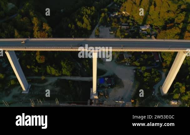 Beautiful large bridge for motorway across sea, aerial view of drone ...