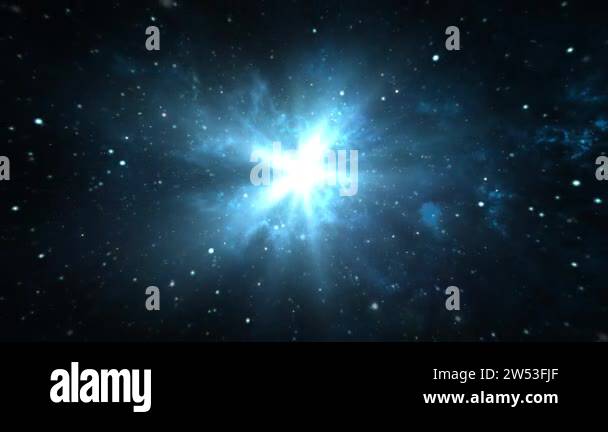 Camera flying through the clouds and star field in outer space Loop ...