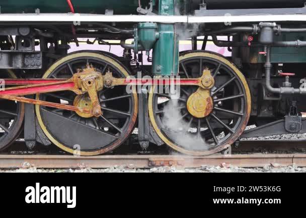 The train wheel of Steam locomotive prepares to depart Start the steam ...