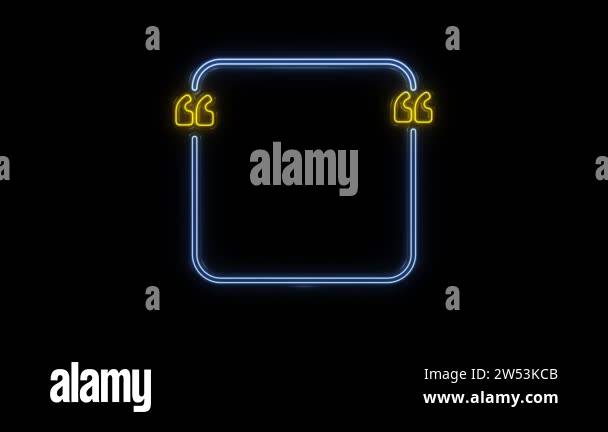 Animated neon quote text bubble. Commas, note, message, blank, template ...
