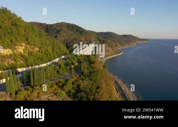 Beautiful large bridge for motorway across sea, aerial view of drone ...
