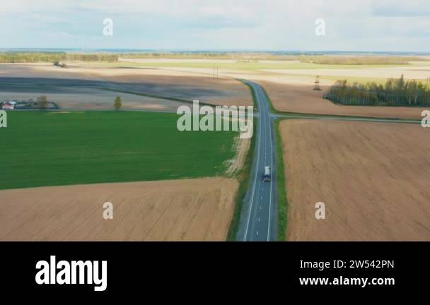 Tank truck, gas truck, fuel truck, tanker truck. Aerial View Of Highway ...