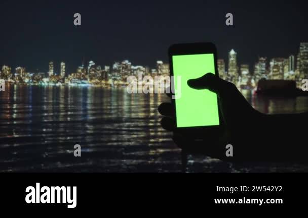 Guy hand scrolling phone green screen outdoor. Man touching screen mock up phone Stock Video ...