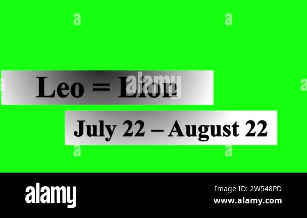 Leo star sign horoscope lower third in metallic text on green screen ...