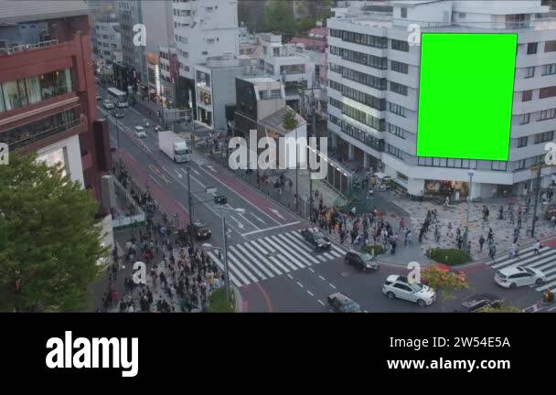 Large billboard with a green screen for advertising, on the modern ...