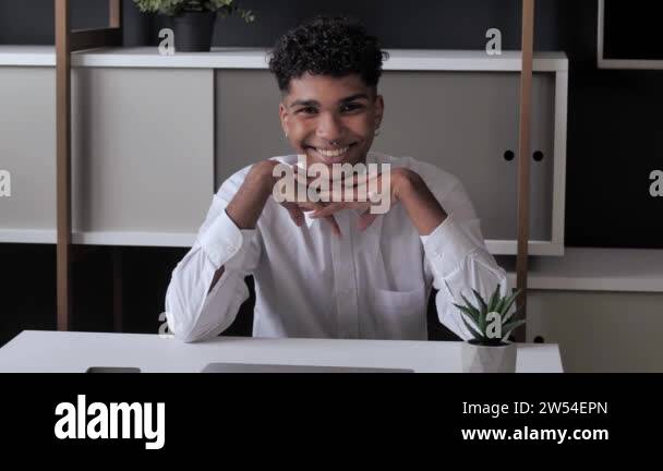 happy beautiful 20s afro american man im white shirt professional ...