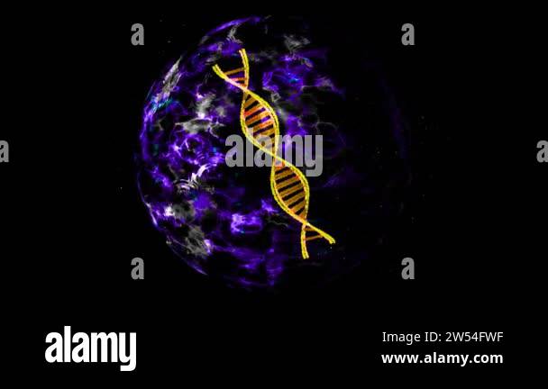 Abstract DNA core visualization wave technology digital violet energy ...