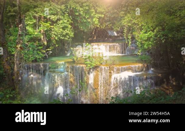 Huay Mae Khamin Waterfall lies in a beautiful hierarchical deep fish ...