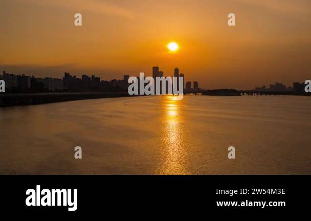 Seoul sunset viewpoint overlooking modern tall buildings with island ...