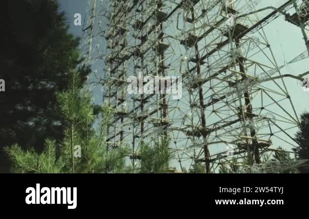 Chernobyl, tilt from trees to large section of the Duga-1 radar station ...