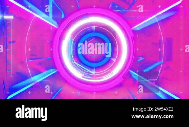 Animation of scope scanning over pink and blue neon tunnel background ...