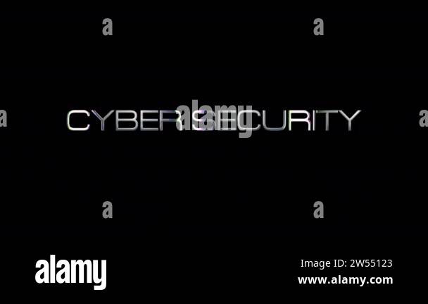 CYBER SECURITY glitch text with light glowing effect. 4K 3D seamless ...