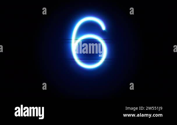 Neon number 6 appear in center and disappear after some time. Loop ...